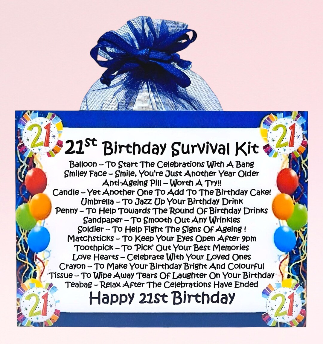 21st Birthday Survival Kit (blue) ~ Fun Novelty Gift & Greetings Card ...