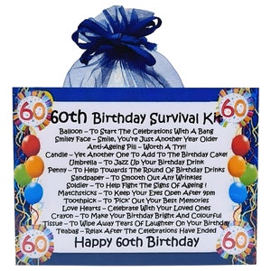60th Birthday Survival Kit (blue) ~ Fun Novelty Gift & Greetings Card ...