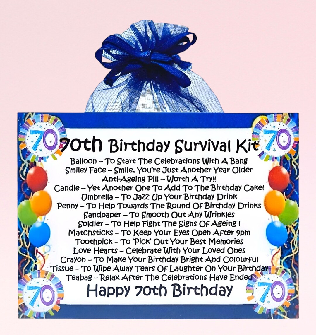 70th Birthday Survival Kit blue Fun Novelty Gift & Greetings Card ...