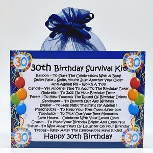 30th Birthday Survival Kit (blue) ~ Fun Novelty Gift & Greetings Card ...