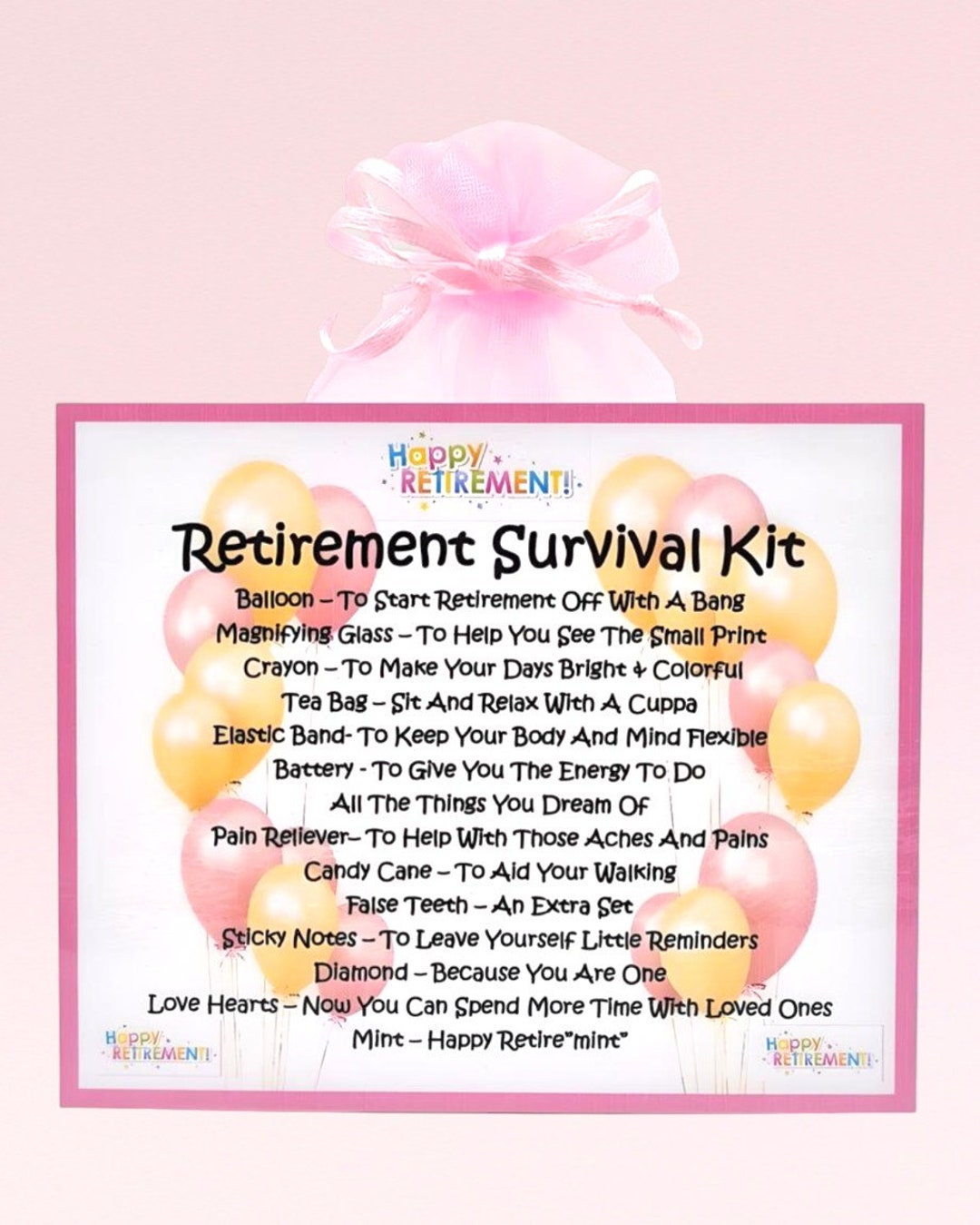 Retirement Survival Kit (PINK) ~ Fun Novelty Gift & Greetings Card ...
