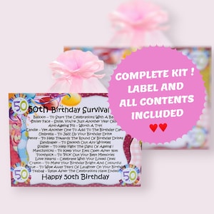 50th Birthday Survival Kit (pink) ~ Fun Novelty Gift & Greetings Card ...