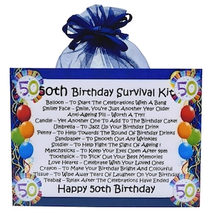 50th Birthday Survival Kit (blue) ~ Fun Novelty Gift & Greetings Card ...