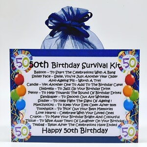 50th Birthday Survival Kit (blue) ~ Fun Novelty Gift & Greetings Card ...