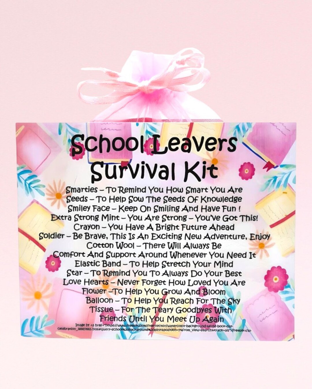 School Leaver's Survival Kit (pink) ~ Fun Novelty Gift & Card ...