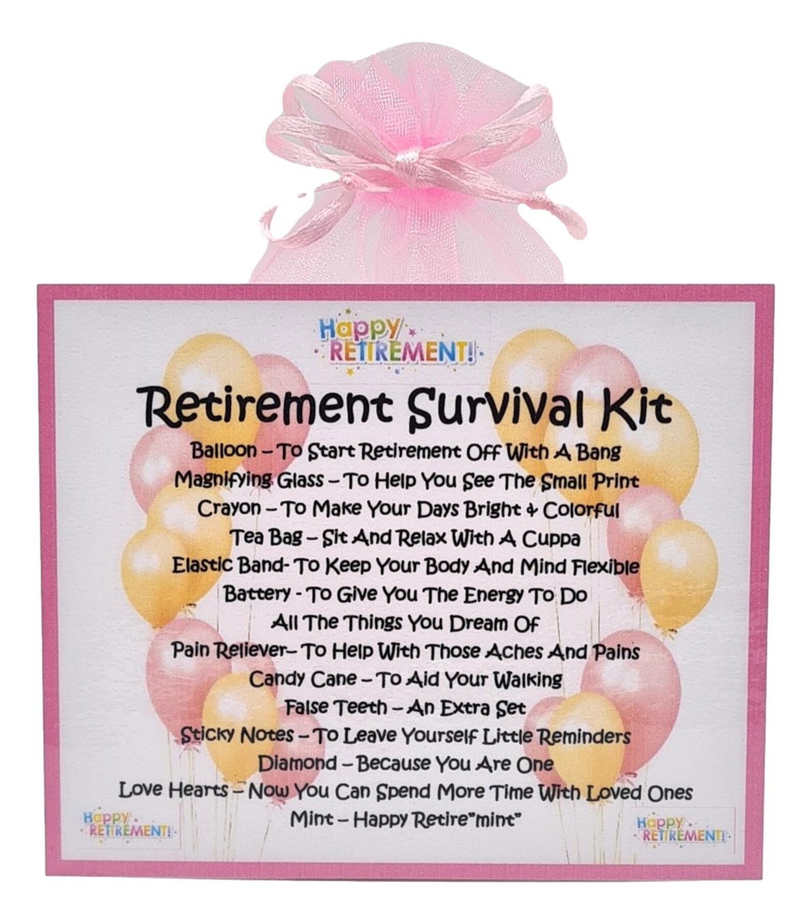 Retirement Survival Kit PINK Fun Novelty Gift & Greetings Card Goodbye ...