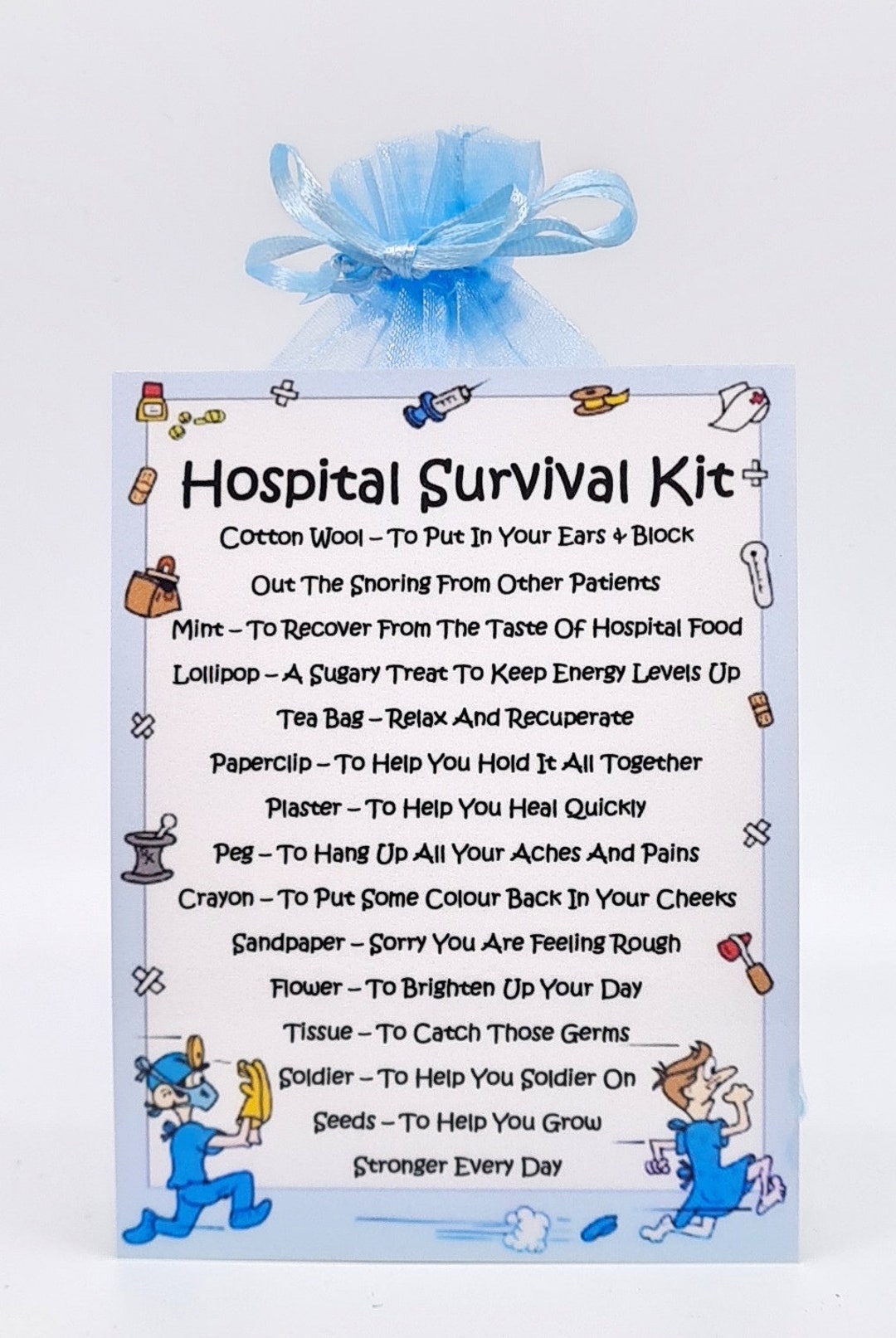 Hospital Survival Kit Fun Novelty Gift & Card Keepsake Good Luck Gift ...
