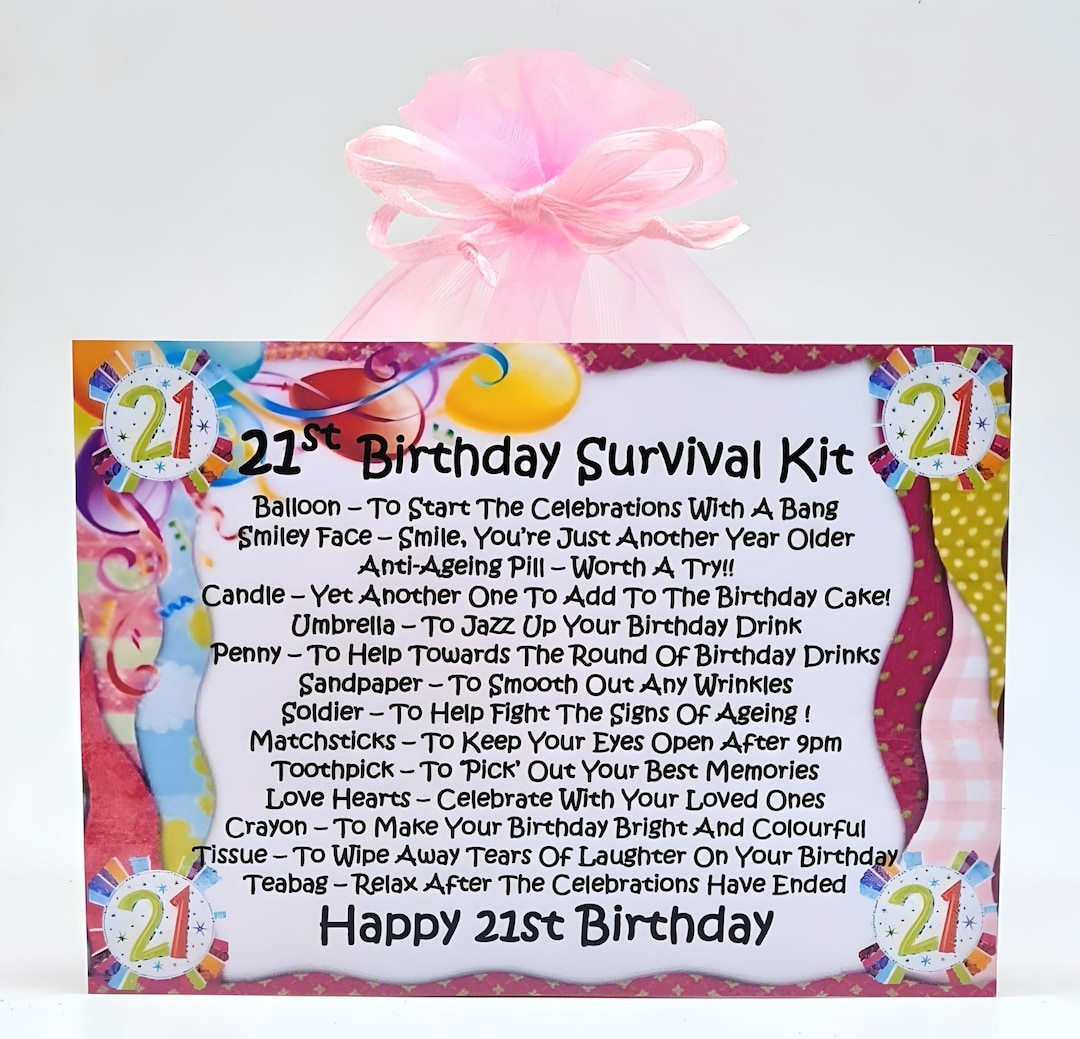 21st Birthday Survival Kit pink Fun Novelty Gift & - Etsy