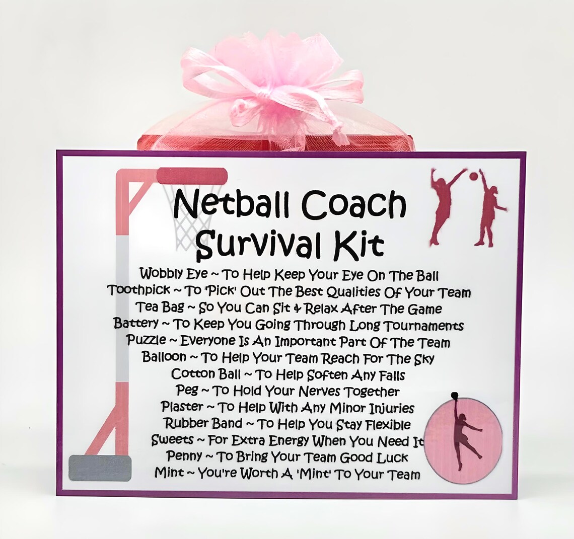 Netball Coach Survival Kit ~ Fun Novelty Gift & Card | Birthday Present ...