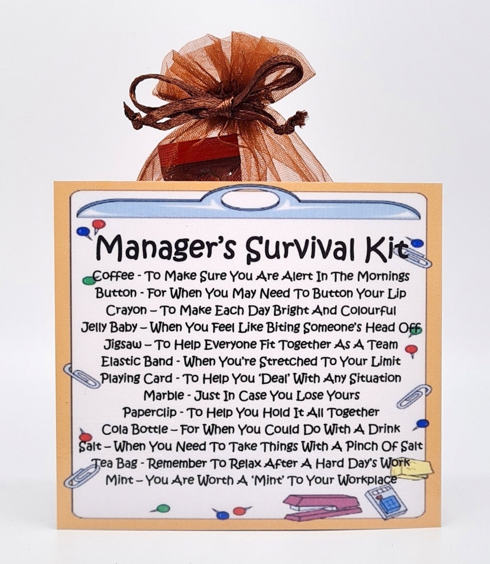 Manager's Survival Kit ~ Fun Novelty Gift & Card Alternative | Birthday ...