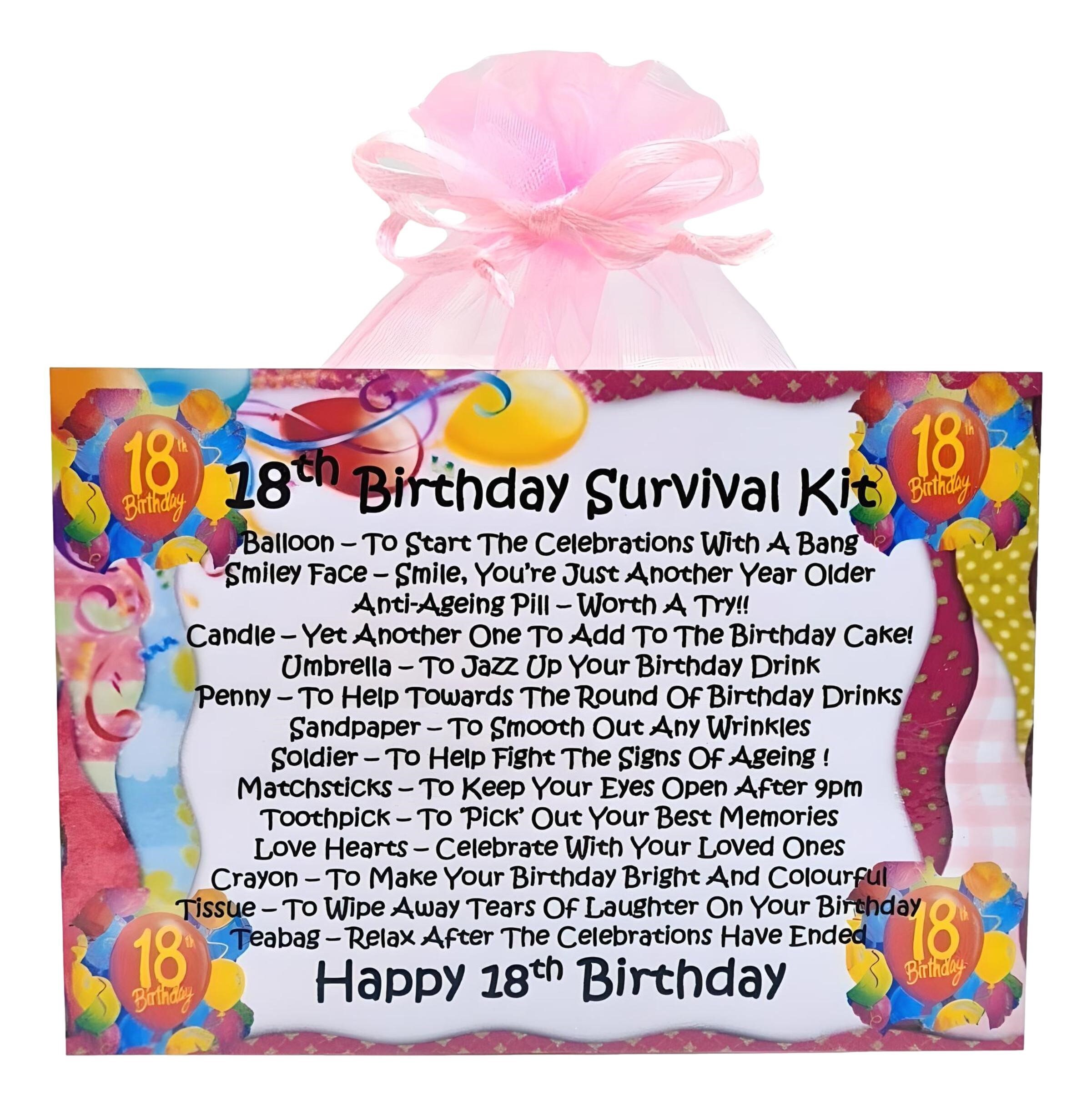 18th Birthday Survival Kit (pink) ~ Fun Novelty Gift & Greetings Card ...