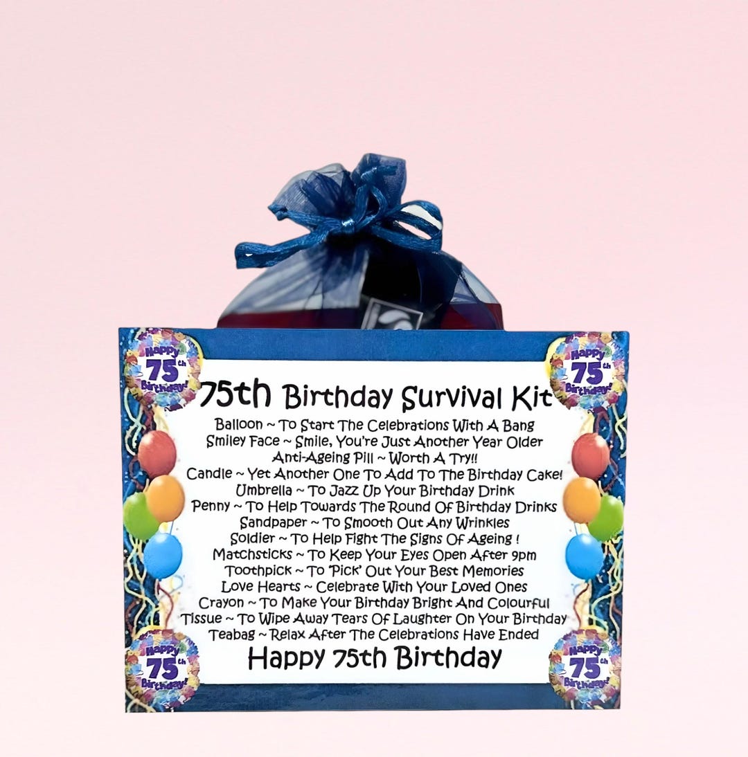 75th Birthday Survival Kit (blue) ~ Fun Novelty Gift & Greetings Card ...