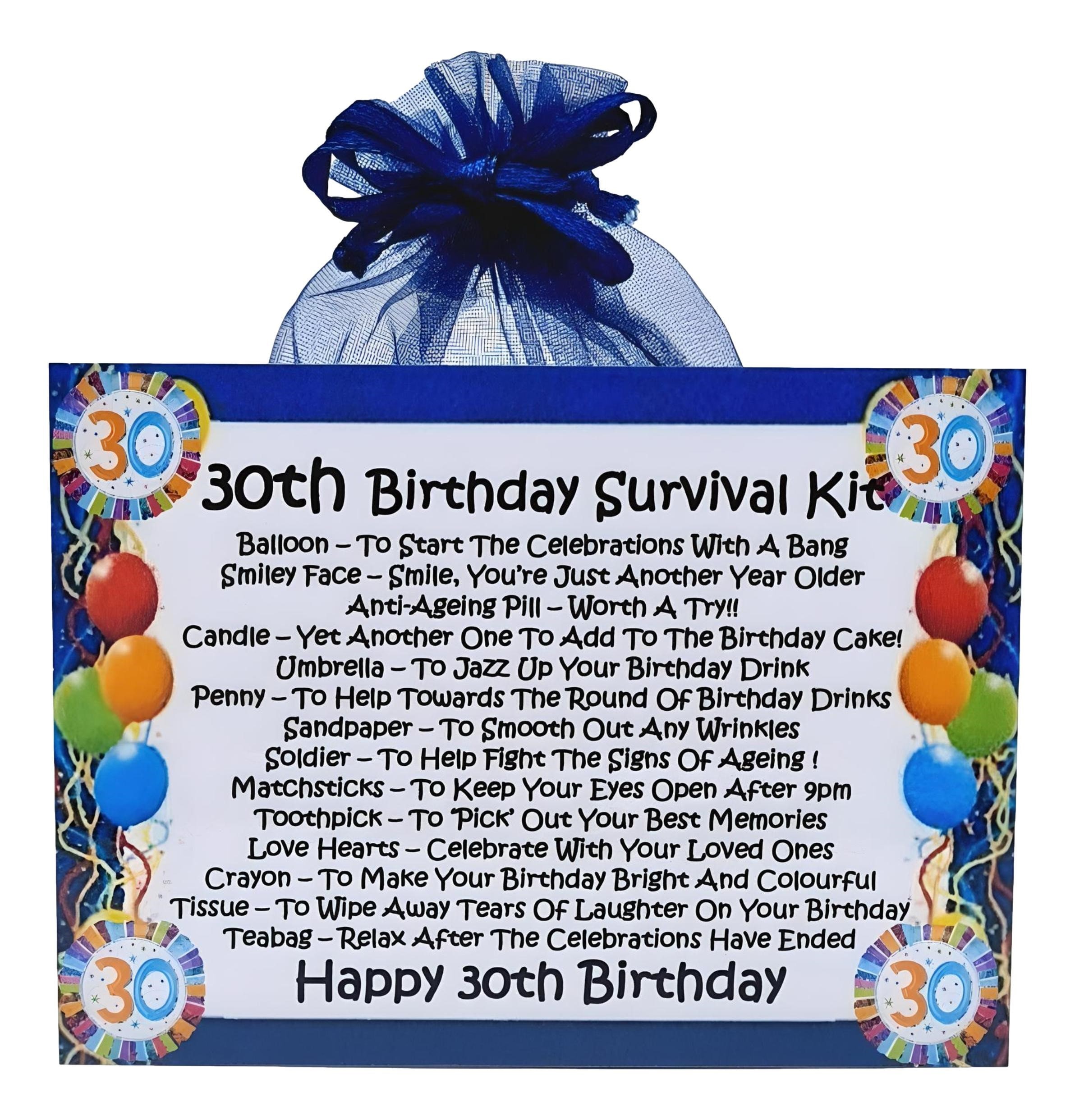 30th Birthday Survival Kit (blue) ~ Fun Novelty Gift & Greetings Card ...