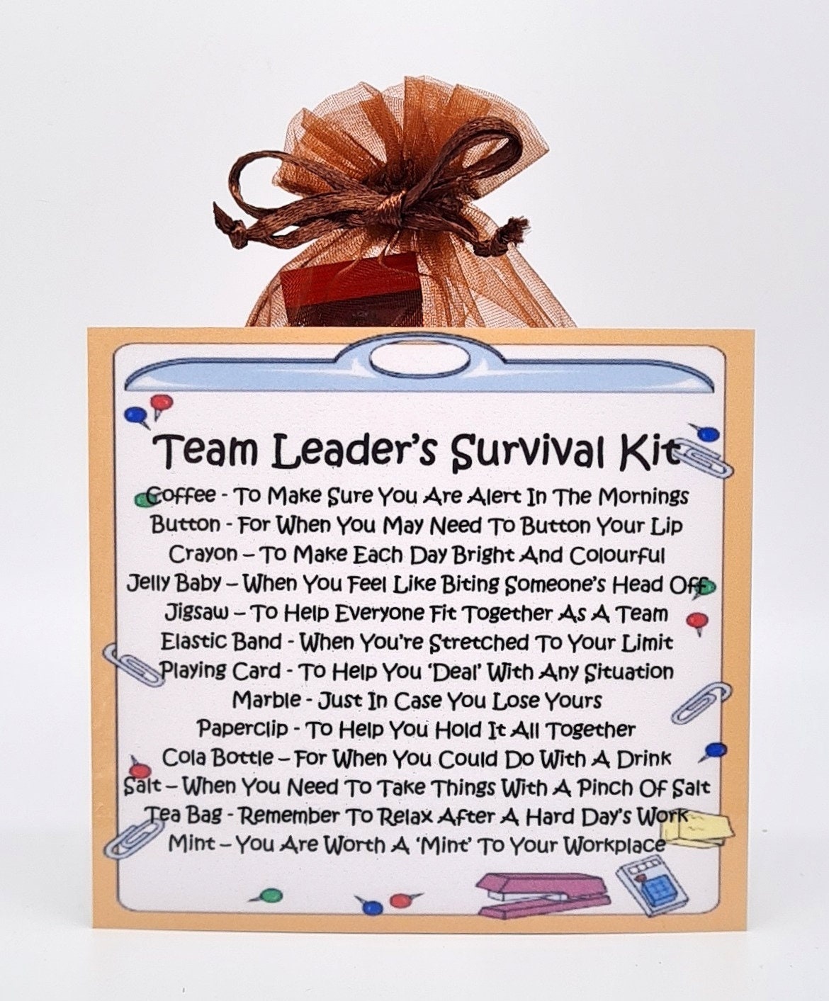 Team Leader Survival Kit ~ Fun Novelty Gift & Card | Birthday Present ...