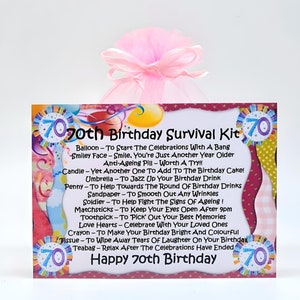 70th Birthday Survival Kit (pink) ~ Fun Novelty Gift & Greetings Card ...