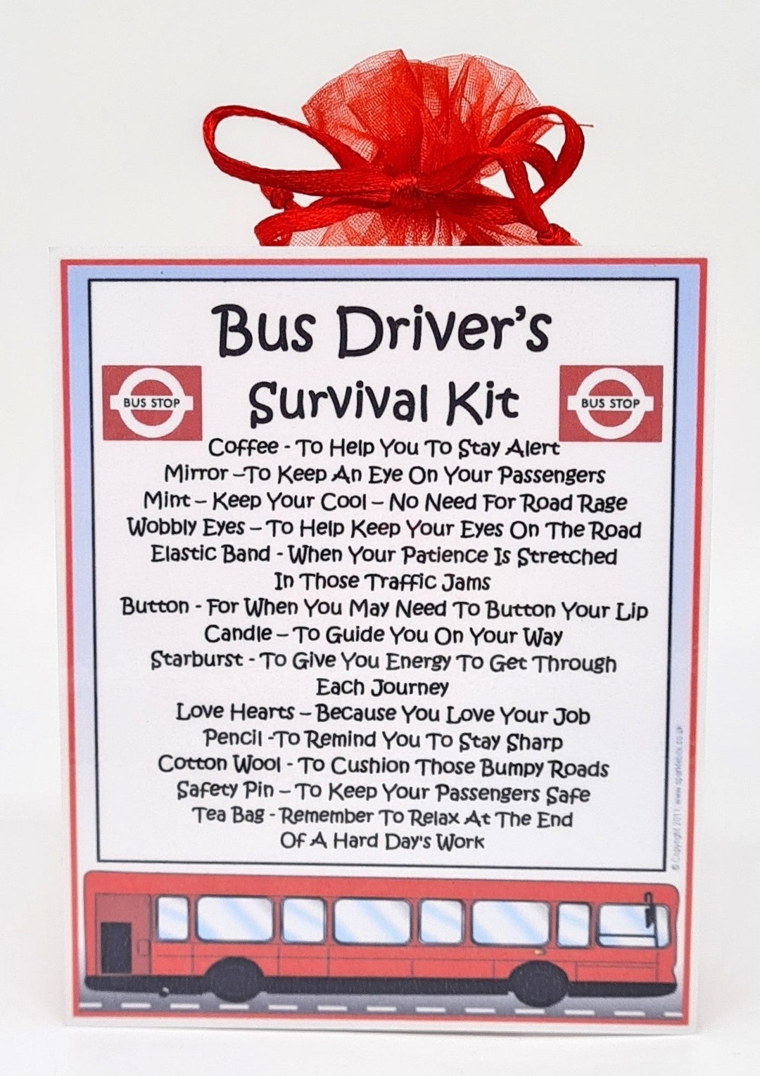Bus Driver's Survival Kit Fun Novelty Gift & Card - Etsy