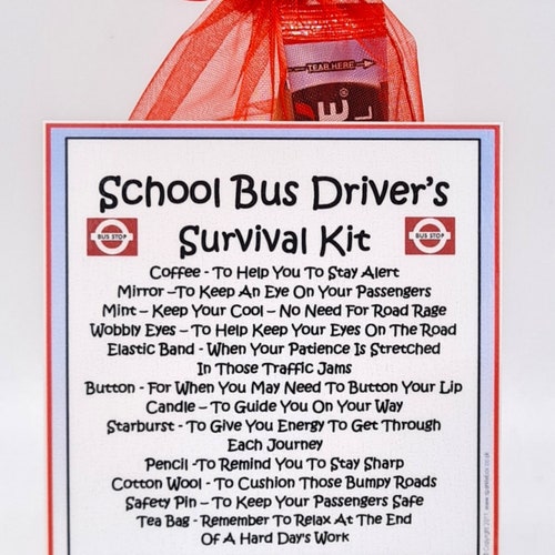 School Bus Driver's Survival Kit Fun Novelty Gift & Card - Etsy