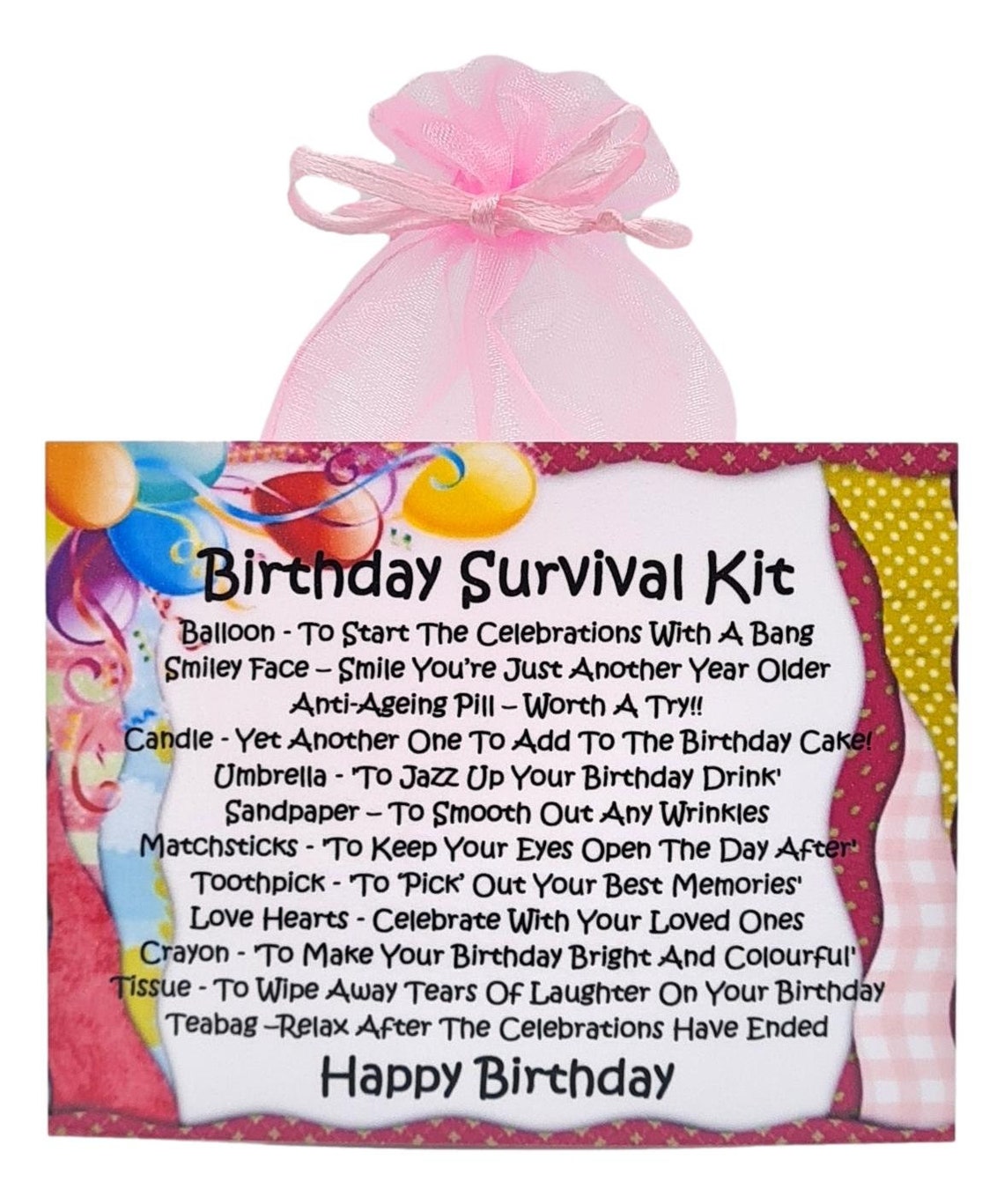 Birthday Survival Kit pink Fun Novelty Gift & Greetings - Etsy