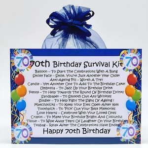 70th Birthday Survival Kit (blue) ~ Fun Novelty Gift & Greetings Card ...