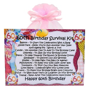 60th Birthday Survival Kit (pink) ~ Fun Novelty Gift & Greetings Card ...