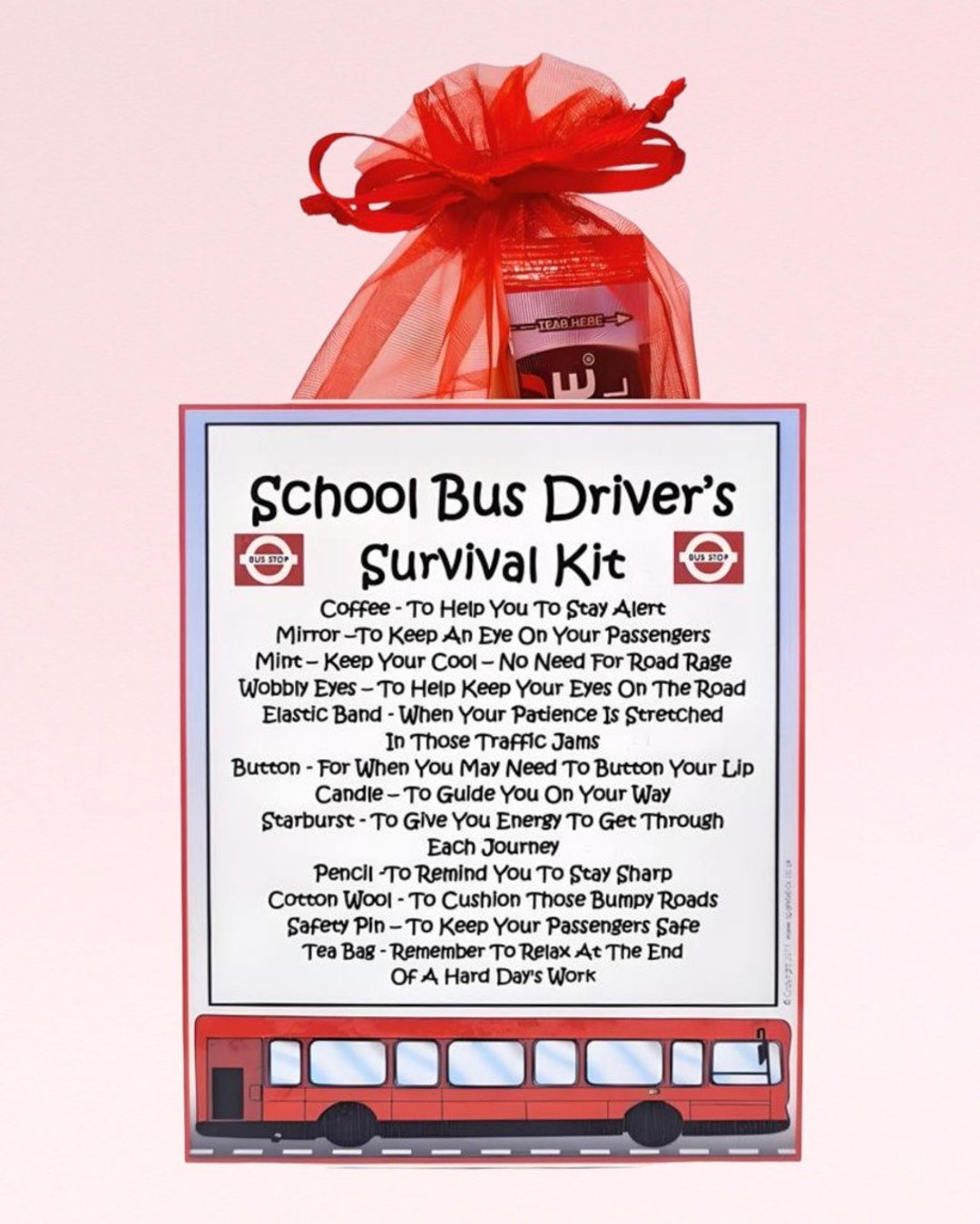 School Bus Driver's Survival Kit ~ Fun Novelty Gift & Card | Birthday ...