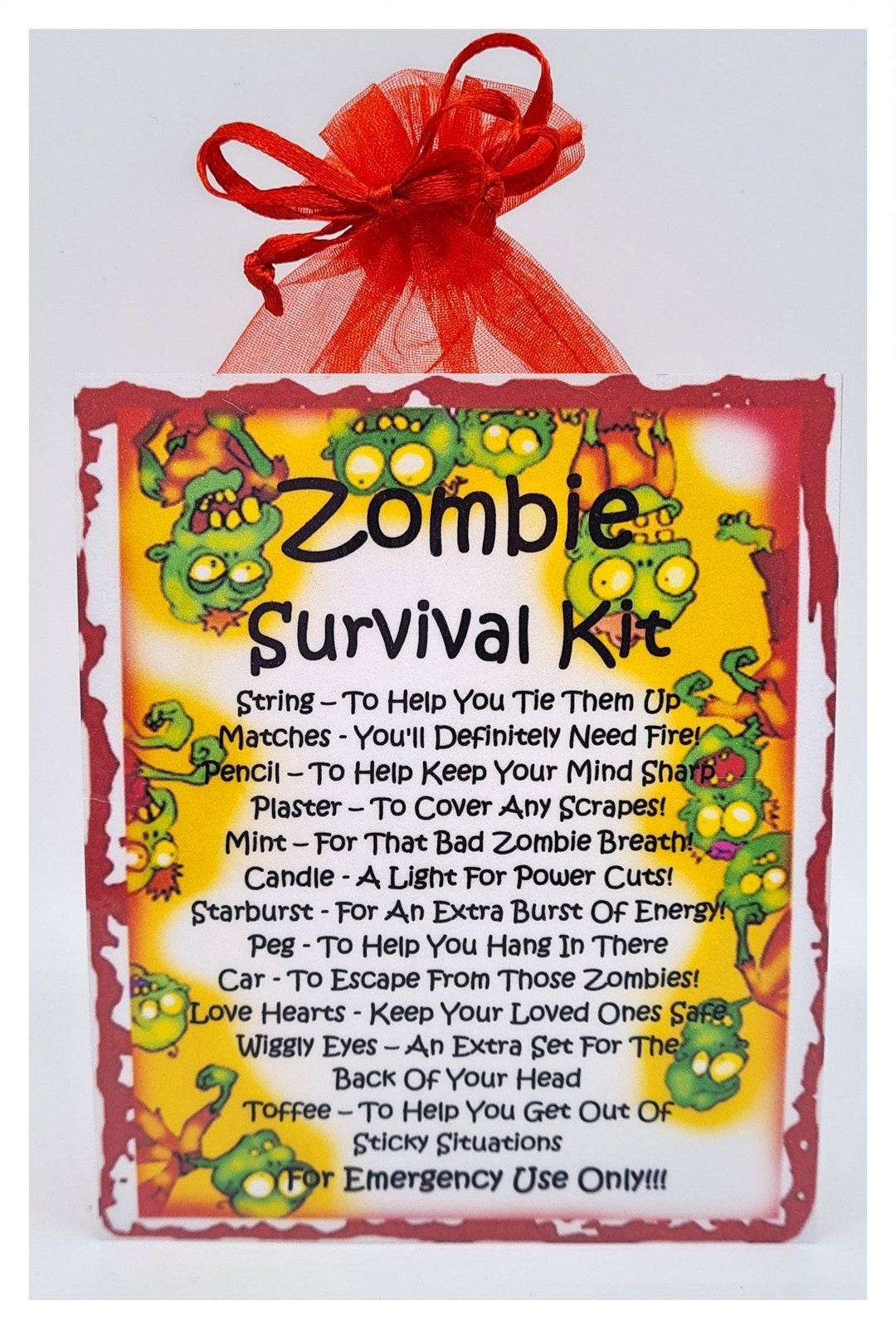 Zombie Survival Kit Fun Novelty Gift & Card Alternative Birthday ...