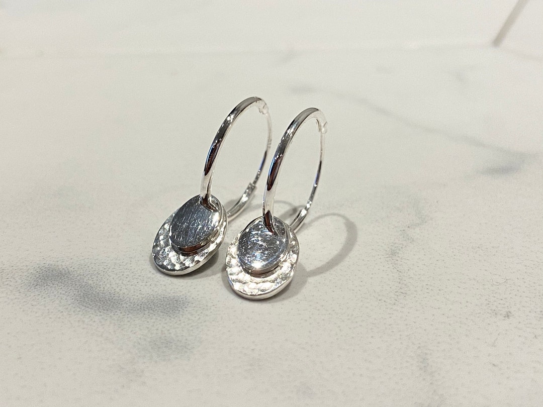 Handmade Cornish Jewellery Sterling Silver Hammered Oval Hoop Earrings ...