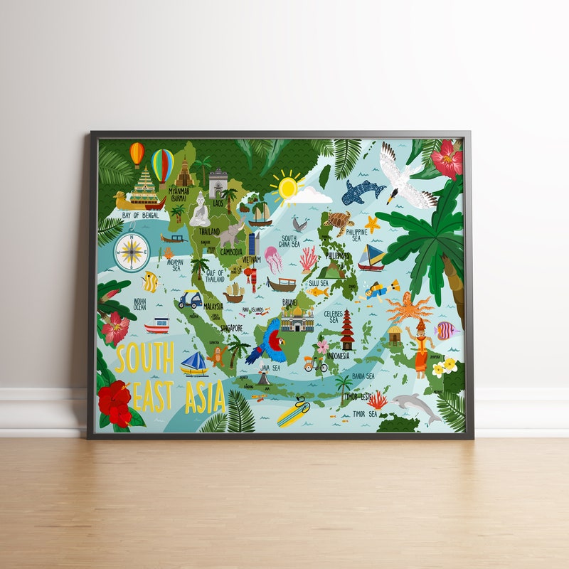 Map of East and Southeast Asia - Etsy