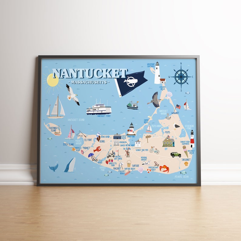 Nantucket - Map Print - Etsy UK