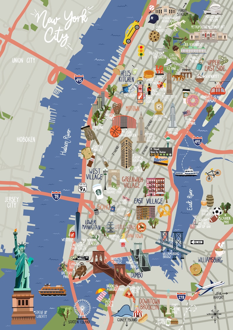 New York - Map and Travel Guide - Etsy