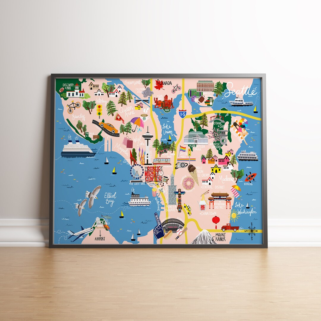 Seattle - Map and Travel Guide - Etsy