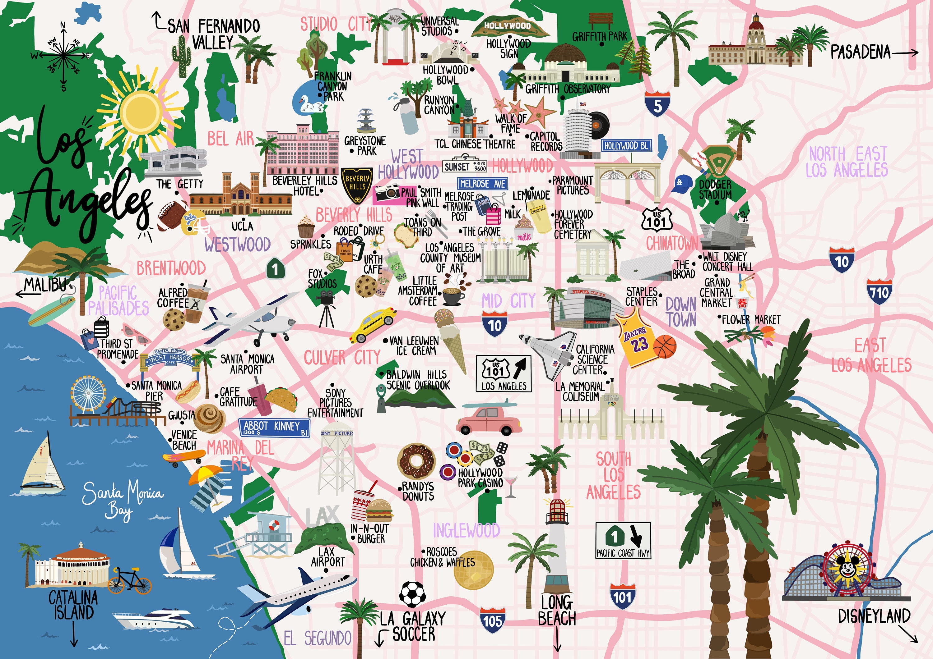 Los Angeles - Map and Travel Guide - Etsy