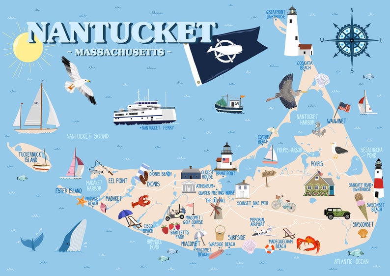 Nantucket - Map Print - Etsy