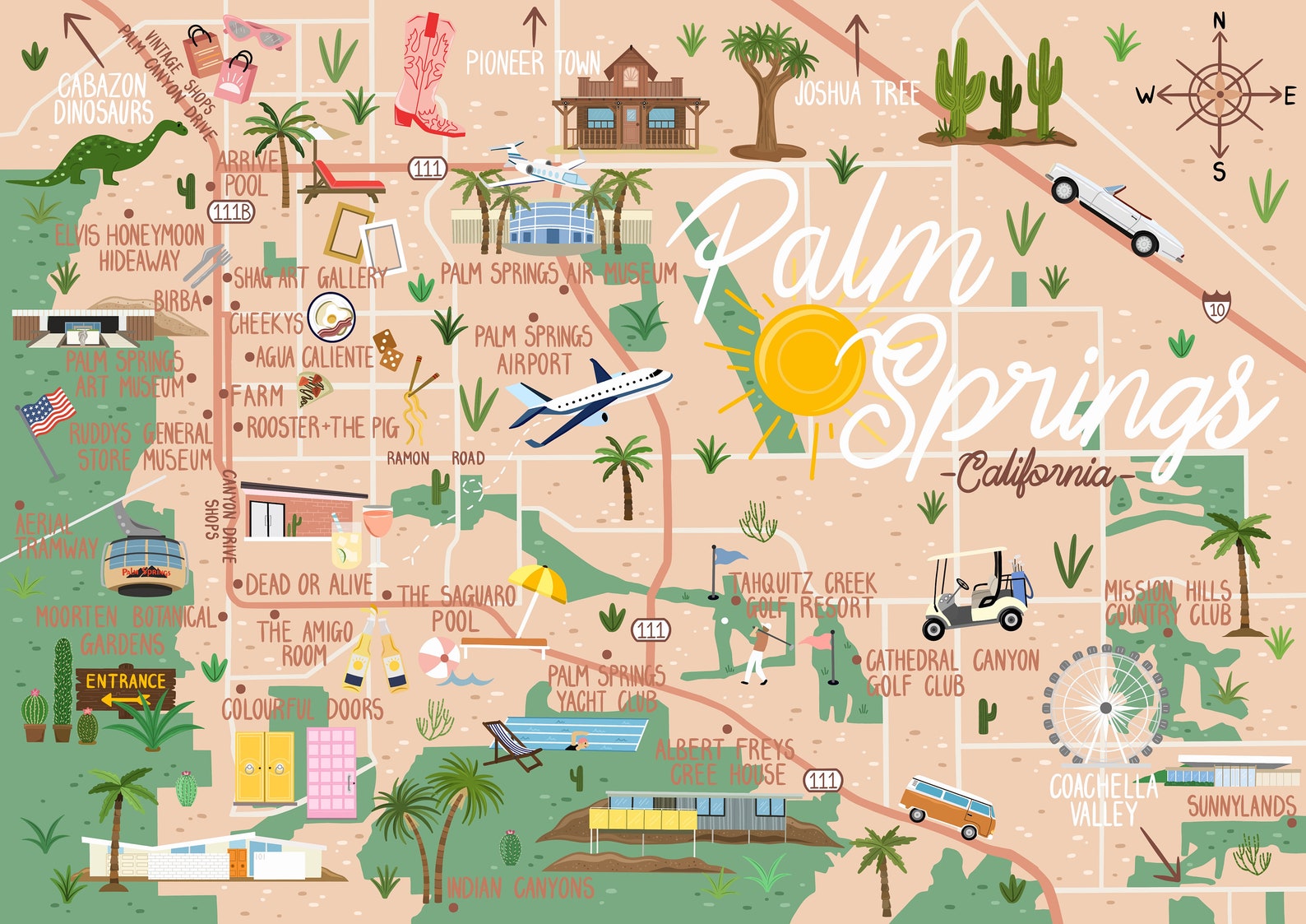 Palm Springs - Map and Travel Guide - Etsy