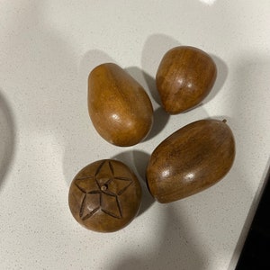 Vintage Wood Carved Fruit (6), Wooden Carved Sculptures Carved Wooden ...
