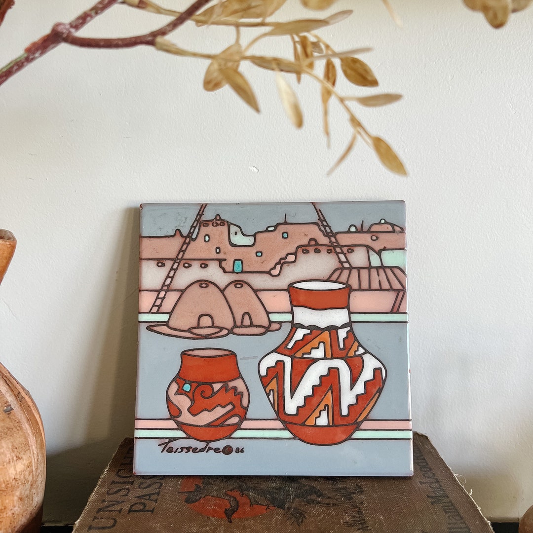 Vintage Native American Vase Wall Trivet, Tile Wall Hanging, Decor ...