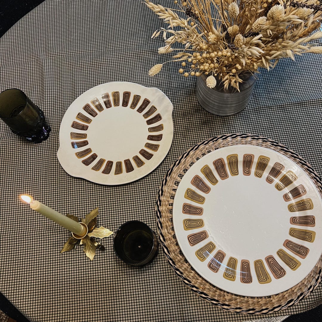 Vintage Mid Century Santa Fe Brown & Yellow Rectangles Dinner Plate and ...