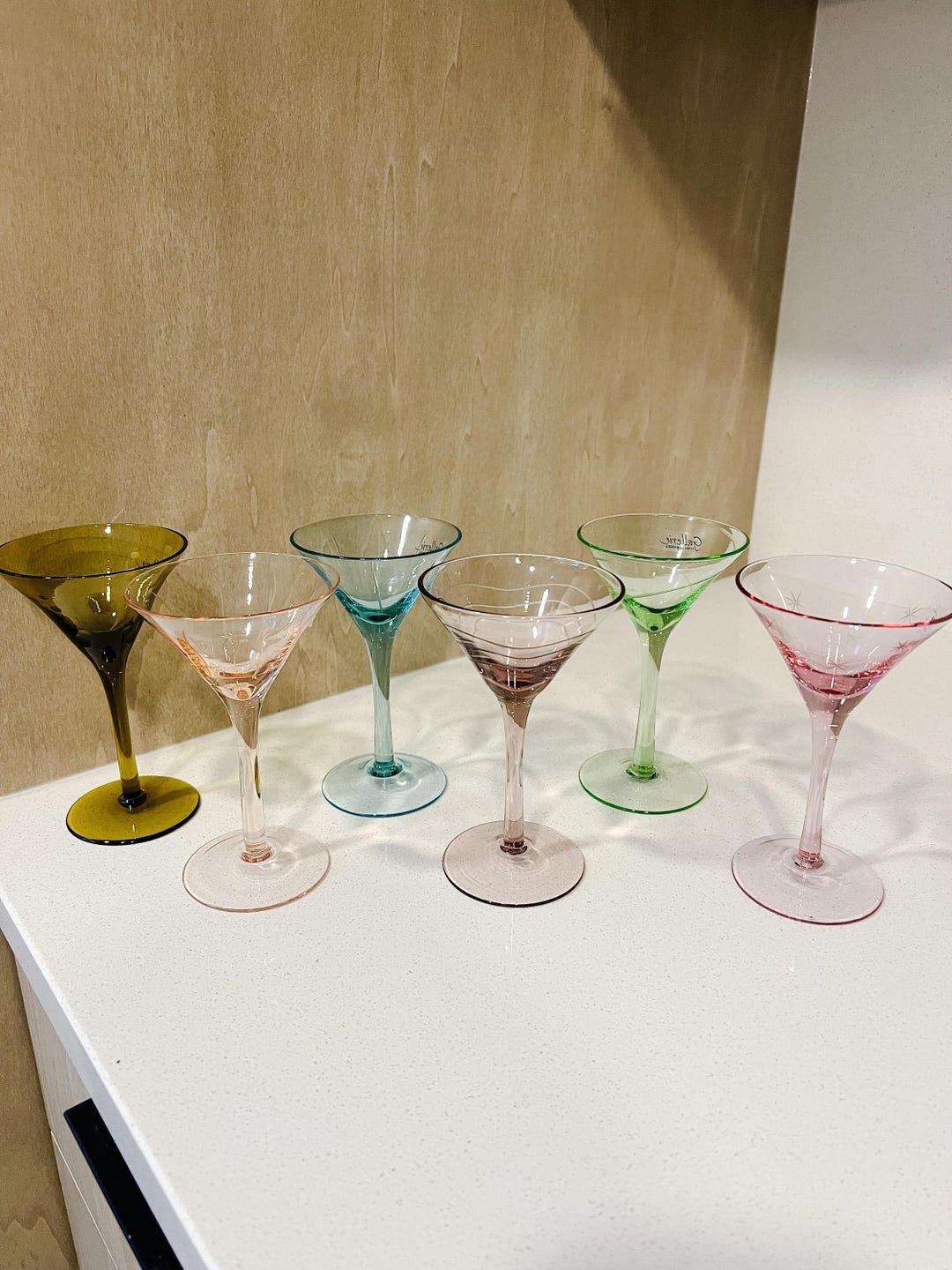 Vintage Colored Martini Glasses, Set of 6, Vintage Rainbow Unique ...