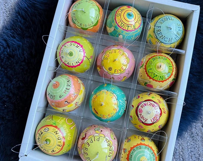 Vintage Hand Painted 12 Days of Christmas Ornaments, the Land of Nod 12 ...