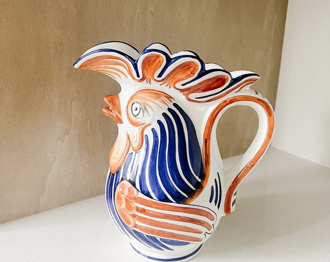 Vintage Italian Pottery Pitcher Rooster Chicken Hen Signed Italy, Italy ...