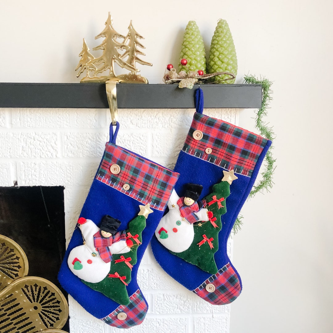 Vintage Pair of Snowman Stockings, Vintage Christmas Snowmen Stocking ...