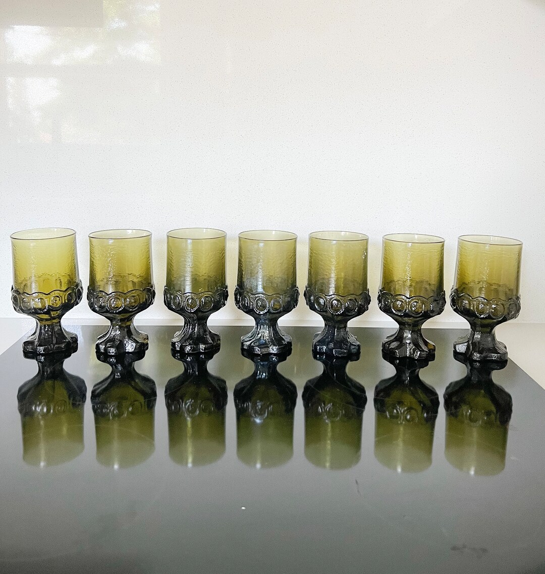 Vintage Tiffin Franciscan Madeira Olive Green Set of (7) Footed ...