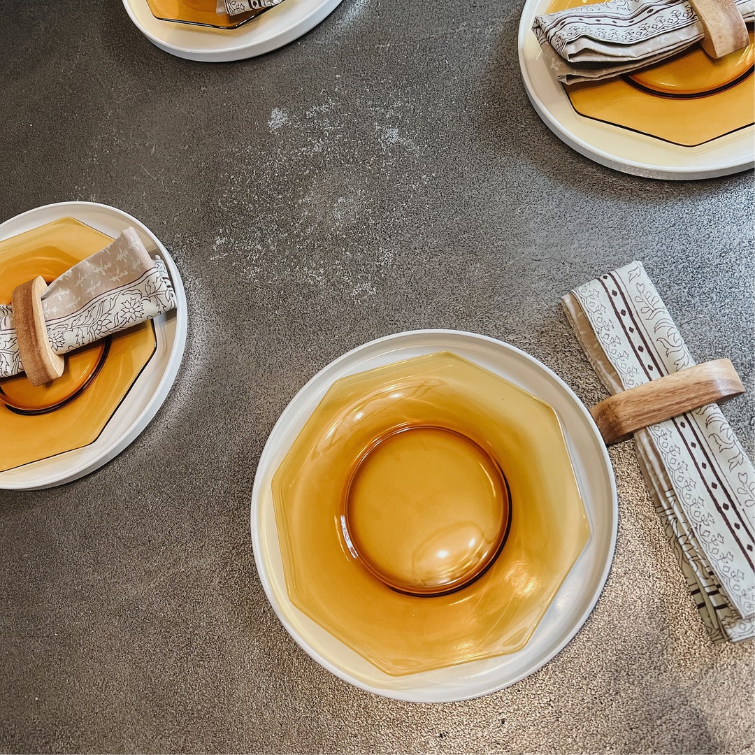 Vintage Amber Octagon Glass Plates (5), Depression Honey Brown Glass ...