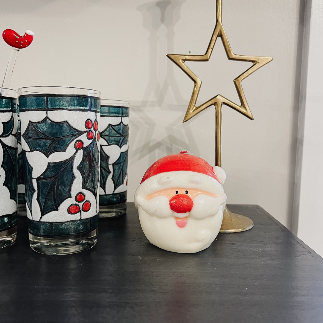 Vintage Jolly Santa Clause Candle, Round Santa Clause, Vintage Santa ...