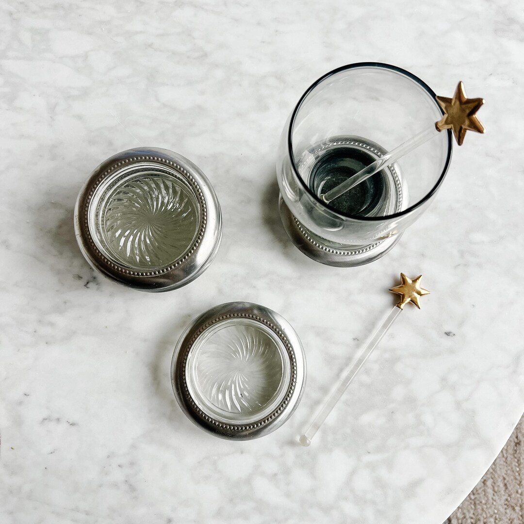 Vintage Starburst Glass Silver Plated Rim Coasters (5), MCM Coasters ...