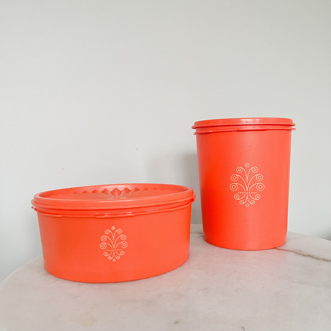 Vintage Orange Tupperware Canister Set, Mid Century Kitchen Canister ...