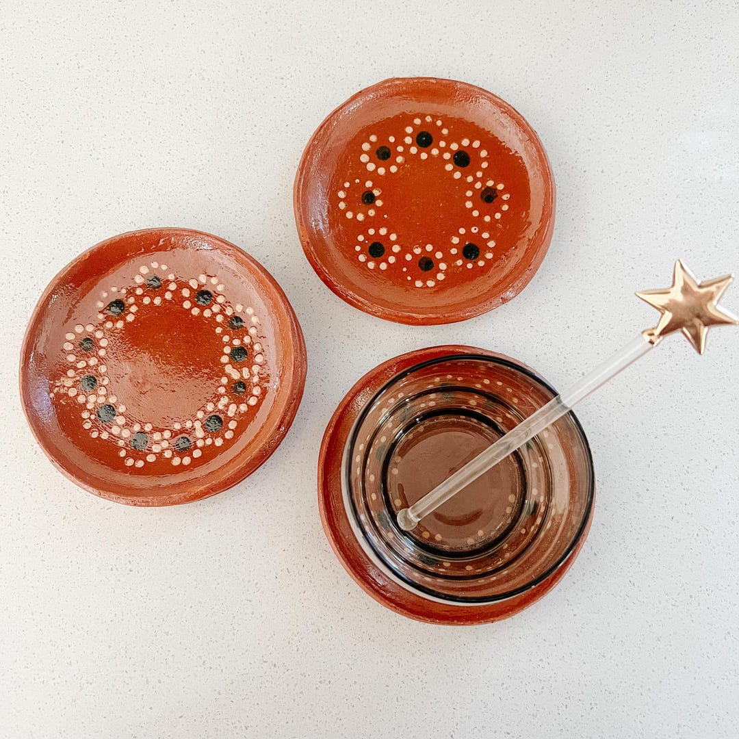 Mexican Terracotta Southwestern Coaster Set (4), Vintage Southern Clay ...