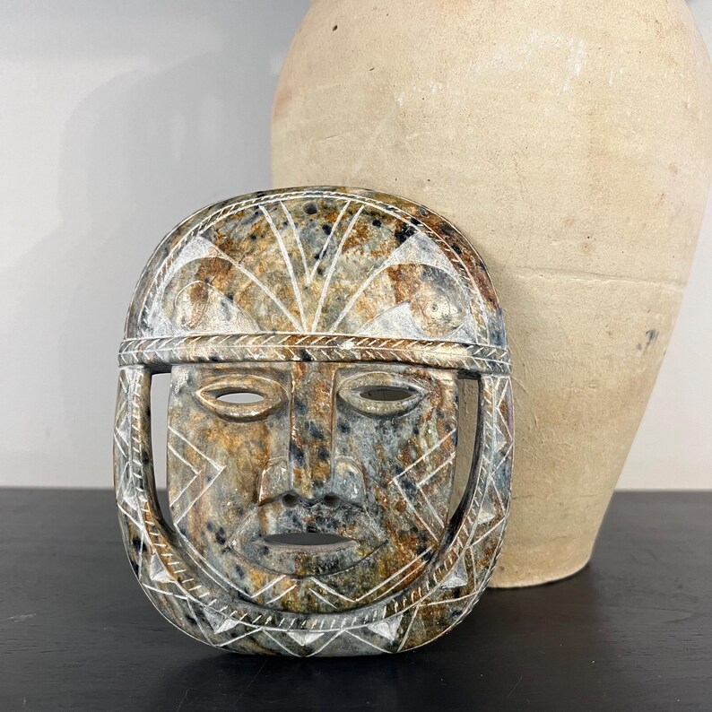 Vintage Carved Stone Tribal Mask Face Head Wall Hanging Art, Unique ...