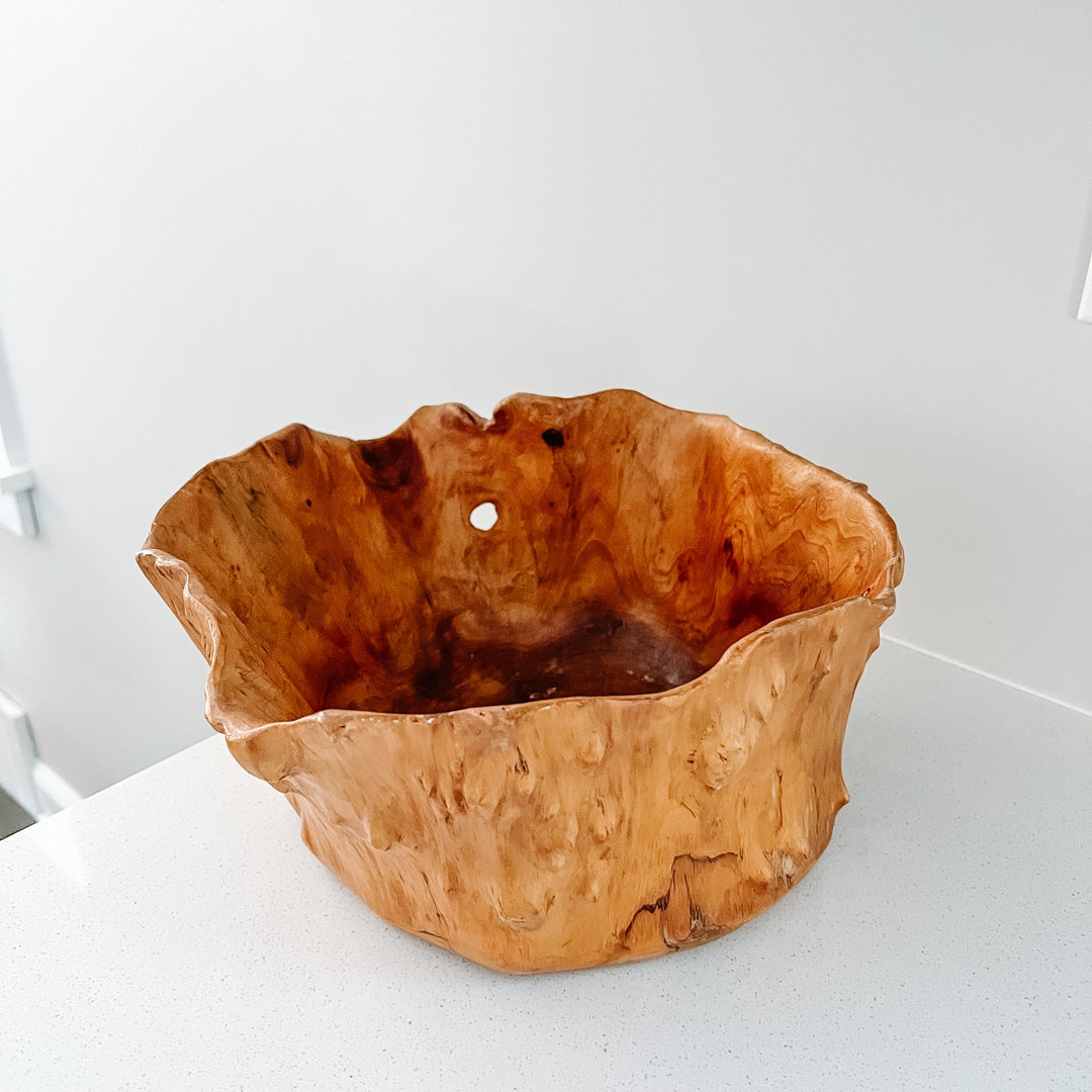 Vintage Burl Wood Bowl, Vintage Large Hand Turned Burlwood Bowl With ...