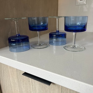 Vintage Two Toned Modern Wine Glasses (4), Dusty Blue Cocktail Glass ...